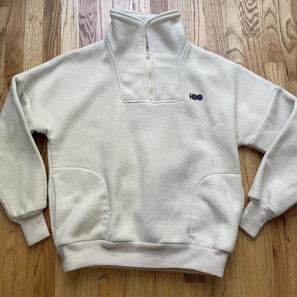 HBO | Shirts | Mens Vintage 8s Hbo Off White Navy Blue Promo Fleece ...